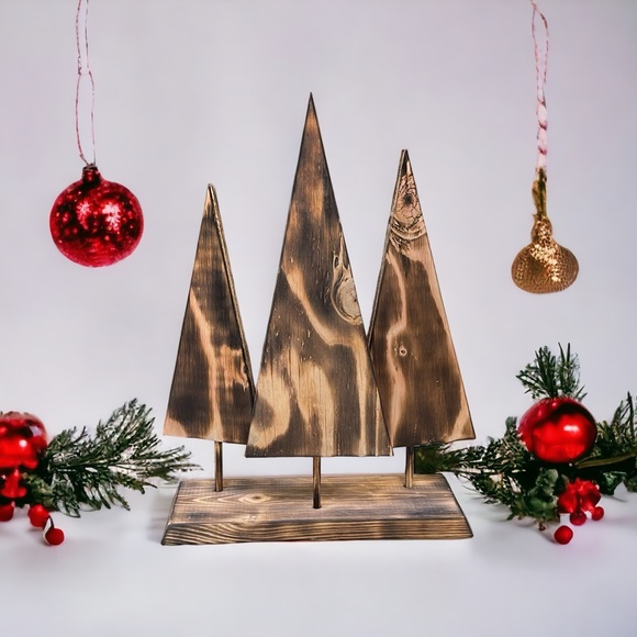 Holiday | Handmade Wooden Counter Sitting Christmas Tree Trio | Poshmark